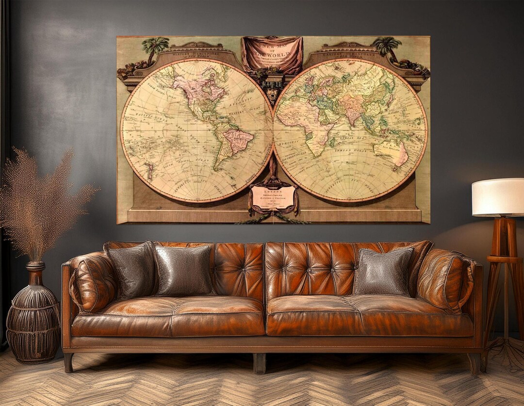 Detailed Antique World Map Dual Hemisphere Design for Vintage Decor and ...