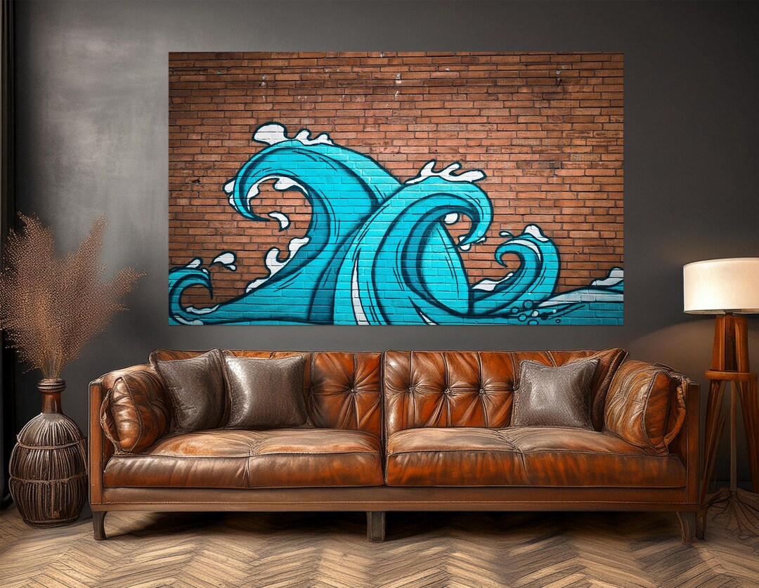 Urban Wave Wall Art, Coastal Street Art Print, Ocean Graffiti Canvas ...
