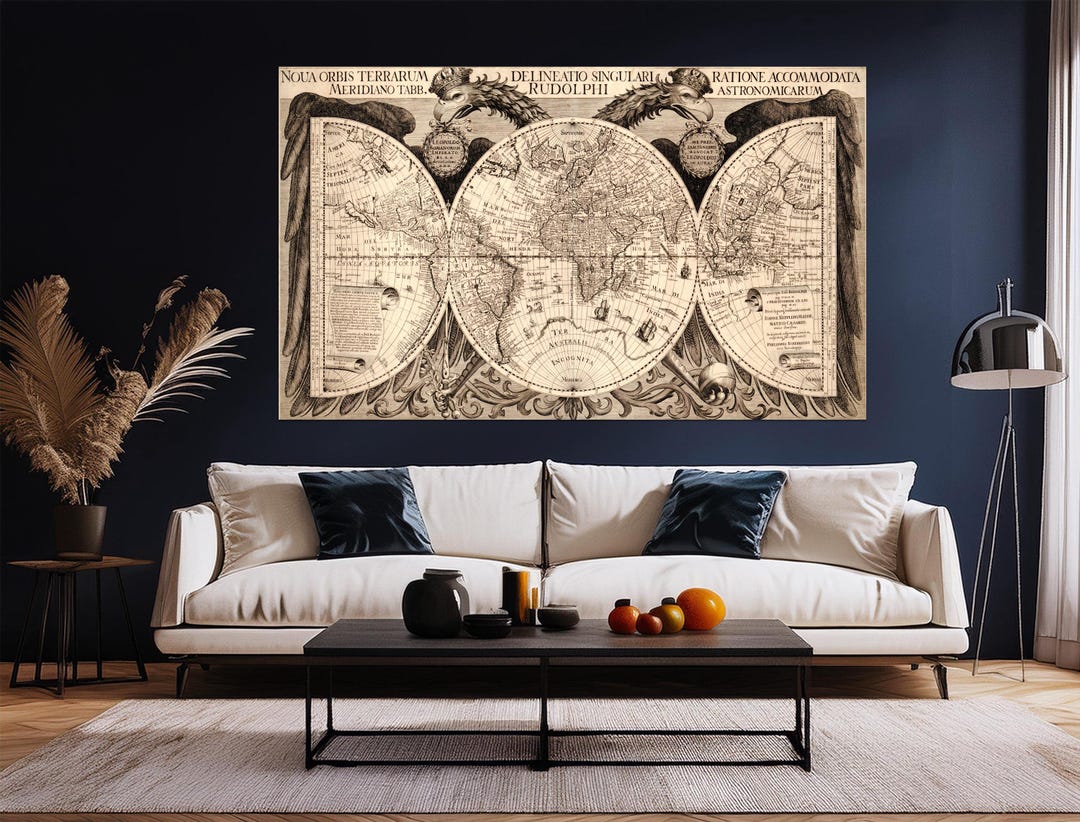 Antique World Map Canvas Historical Global Cartography Art for Home or ...