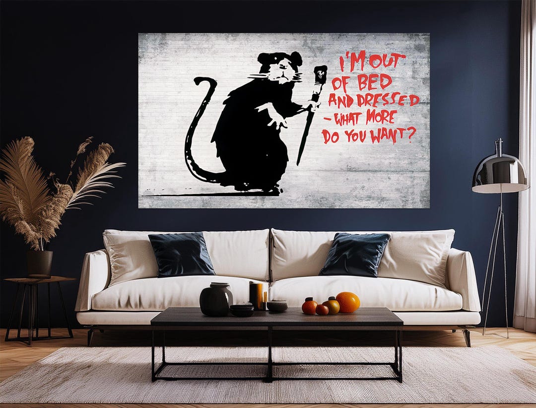 Humorous Banksy Rat Graffiti Canvas Quirky Wall Art for Pop Culture and ...