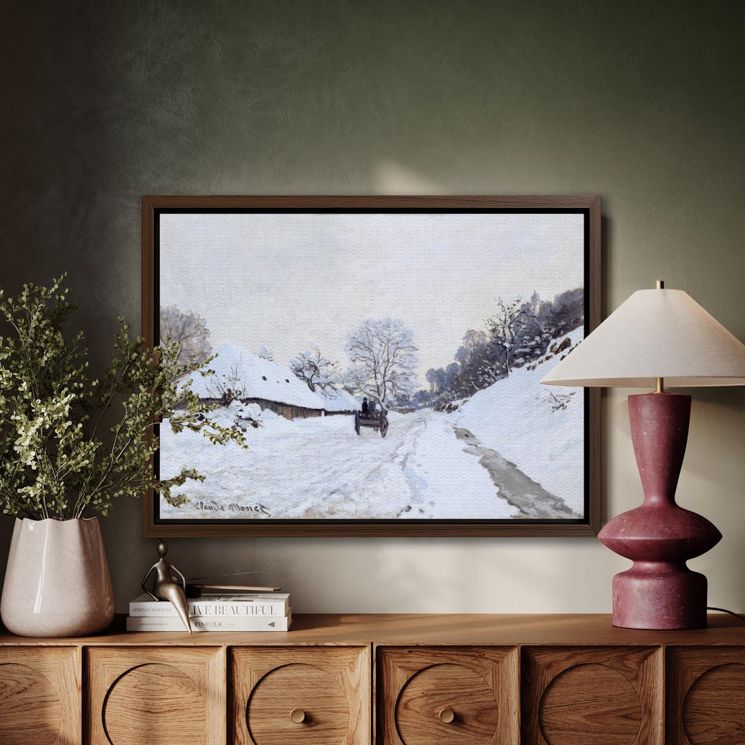 Monet Style Winter Landscape Print: Snowy Village Scene, Rustic Home ...