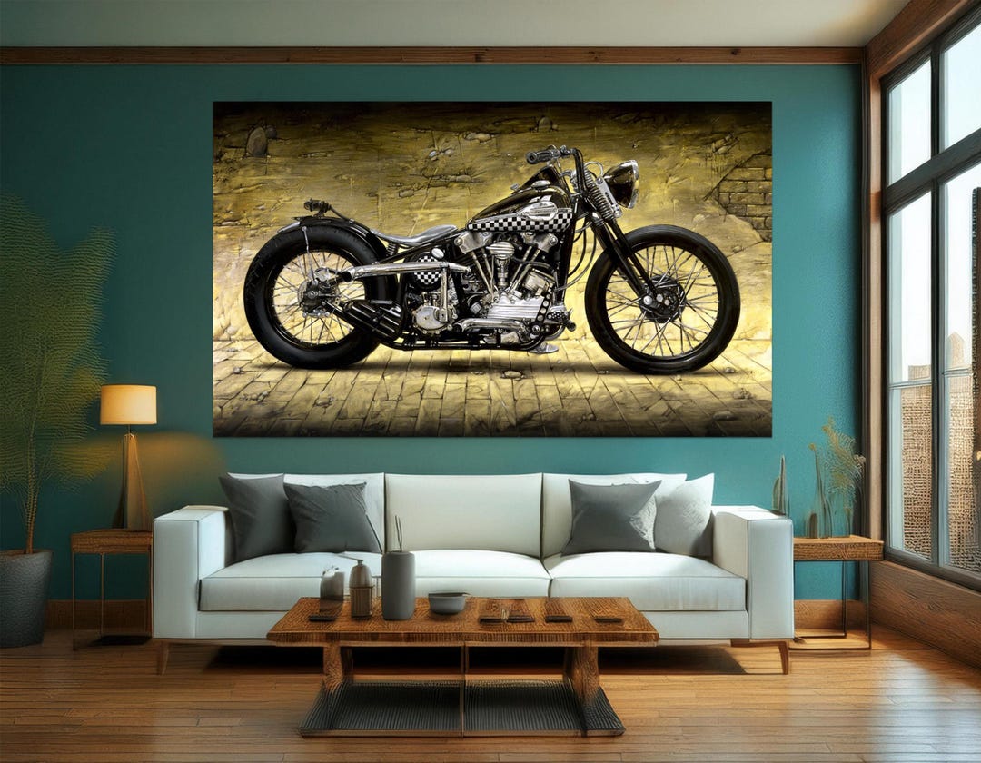 Motorcycle Art Print Classic Motorcycle Wall Decor, Vintage Bike Canvas ...