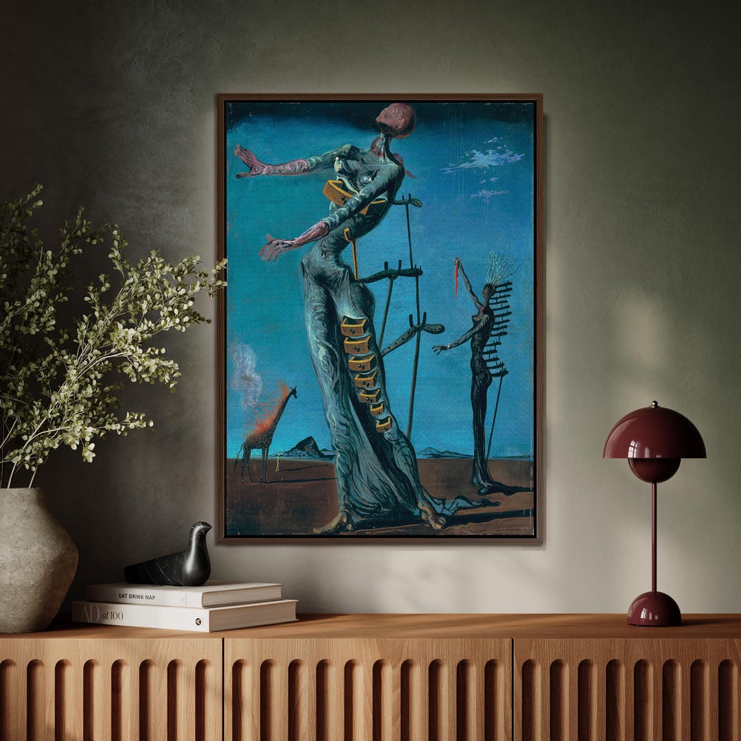 Salvador Dalí the Burning Giraffe Framed Canvas Wall Art – Dark Surreal ...