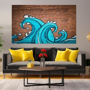 Urban Wave Wall Art, Coastal Street Art Print, Ocean Graffiti Canvas ...