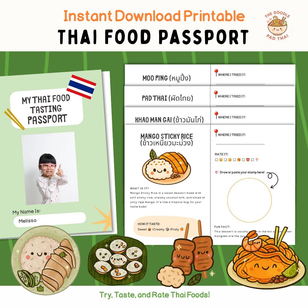Thai Food Passport for Kids Printable | Cultural Food Tasting Journal ...
