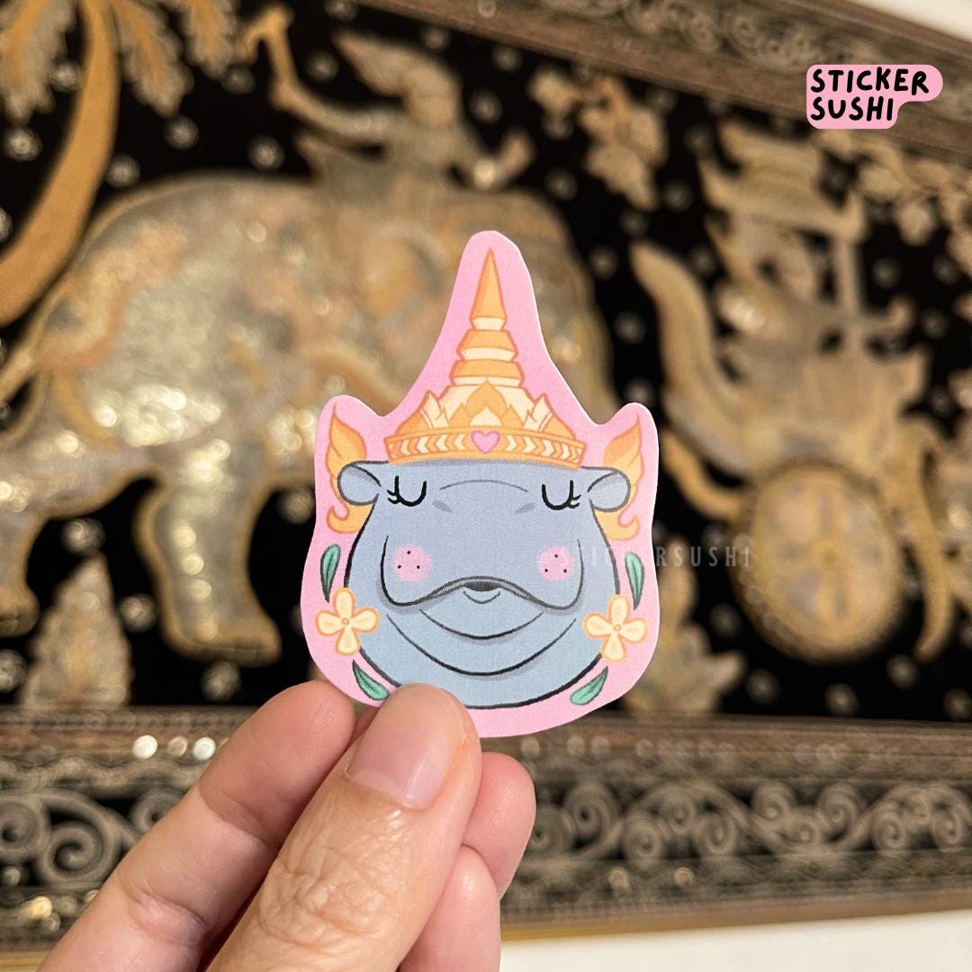Moo Deng Sticker Glossy Sticker Thai Hippo Sticker Sticker Decal - Etsy