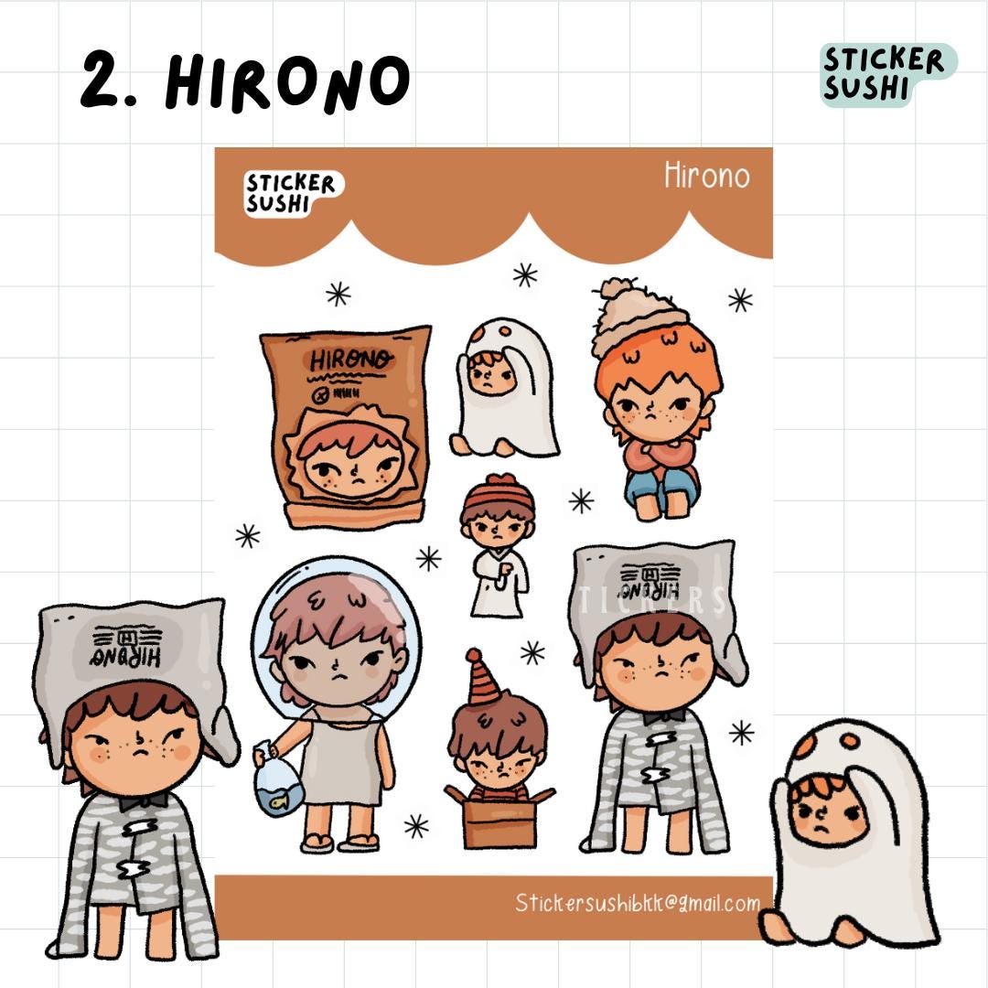 Fan Art Stickers, Popmart, Hirono, Cute Sticker Sheets, A5 Sticker ...