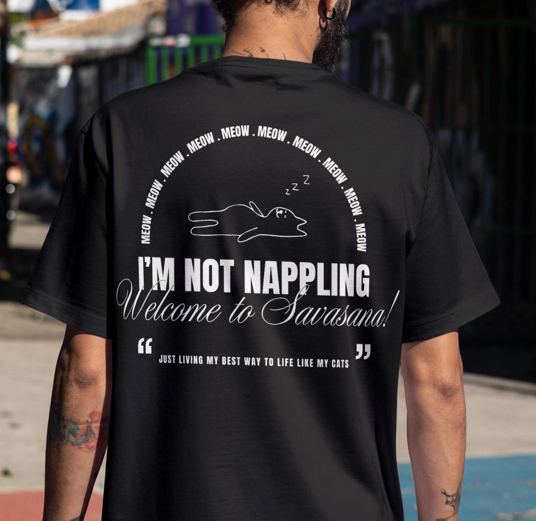 Funny Sleeping Nap Cat Yoga T-shirt, Relaxing Meow Meditation Savasana ...