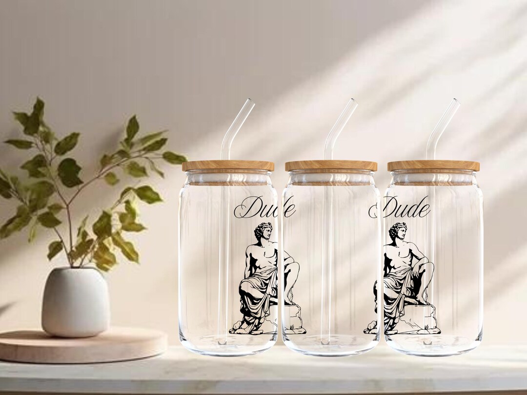 Dude Greek Statue Sipper, Funny Muscular Man Glass Can, Unique Just ...