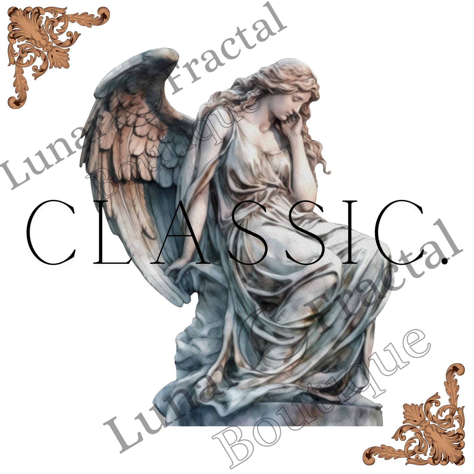 Classic Angel Statue Digital Download in Png and Jpg, Bored Angel ...