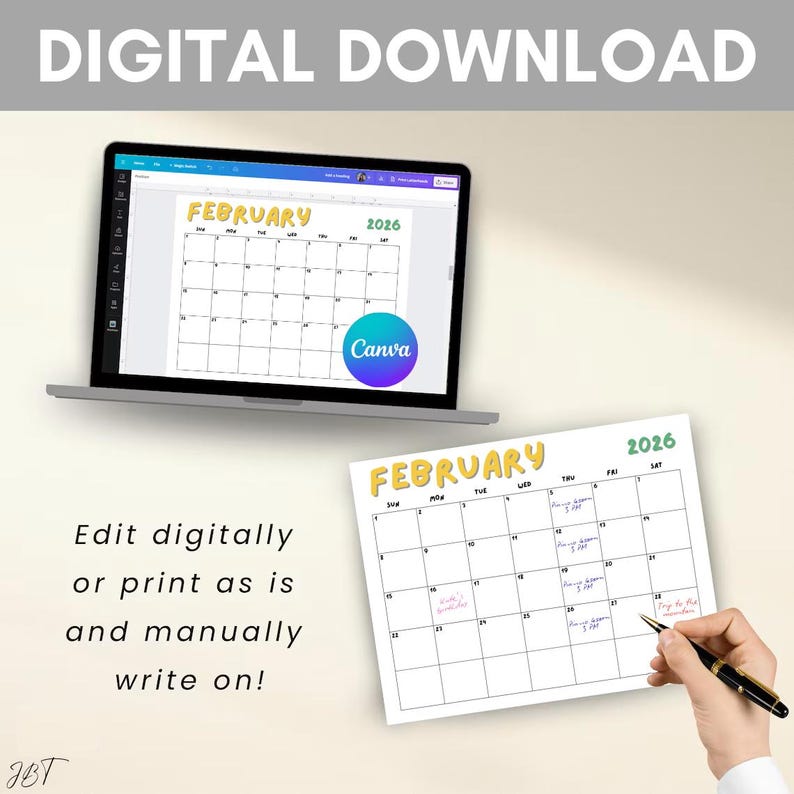 2026 Calendar Printable Calendar, Editable Calendar Template in Canva ...