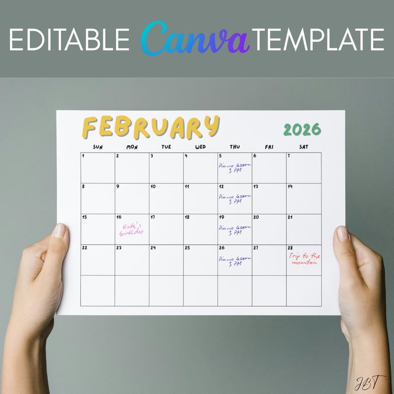 2026 Calendar Printable Calendar, Editable Calendar Template in Canva ...