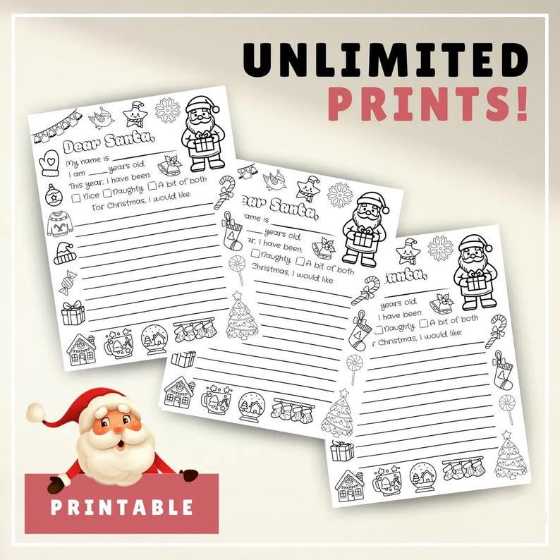 Letter to Santa Coloring Page, Christmas Wish List (printable PDF) - Etsy