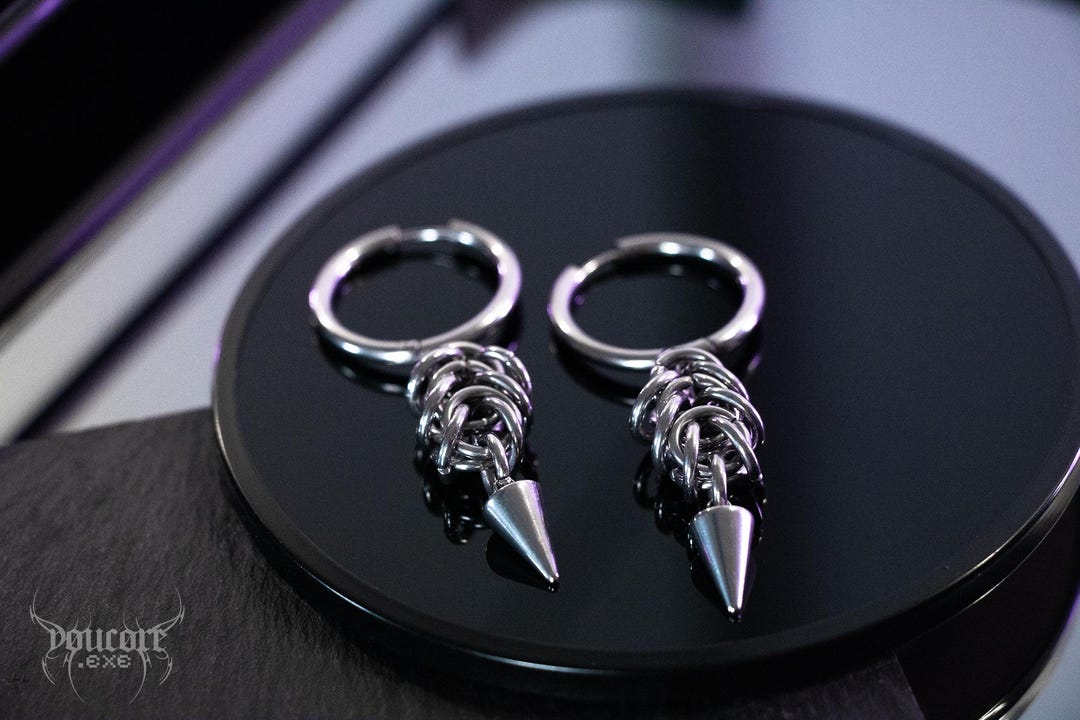 Gothic Chain Mail Jewelry, Y2k Cool Earrings, Chainmail Chunky Jewelry ...