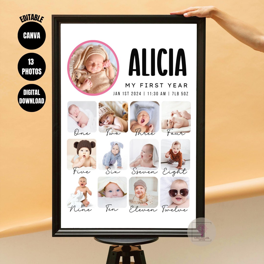 Babys First Year Poster Template, Photo Collage, 1st Birthday, First ...