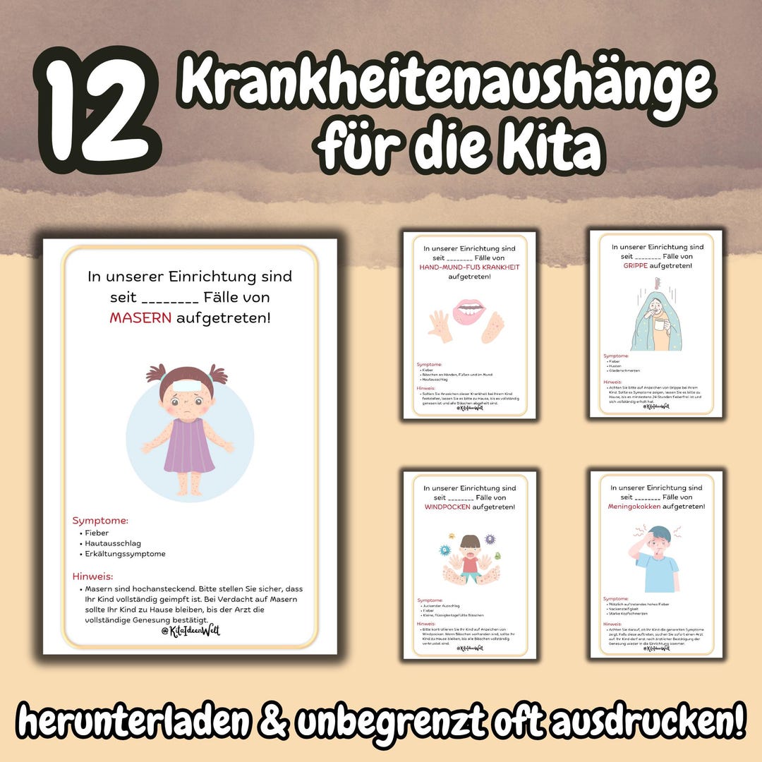 12 Childhood Diseases Posters for Daycare & Kindergarten Hygiene Protection Posters PDF for ...