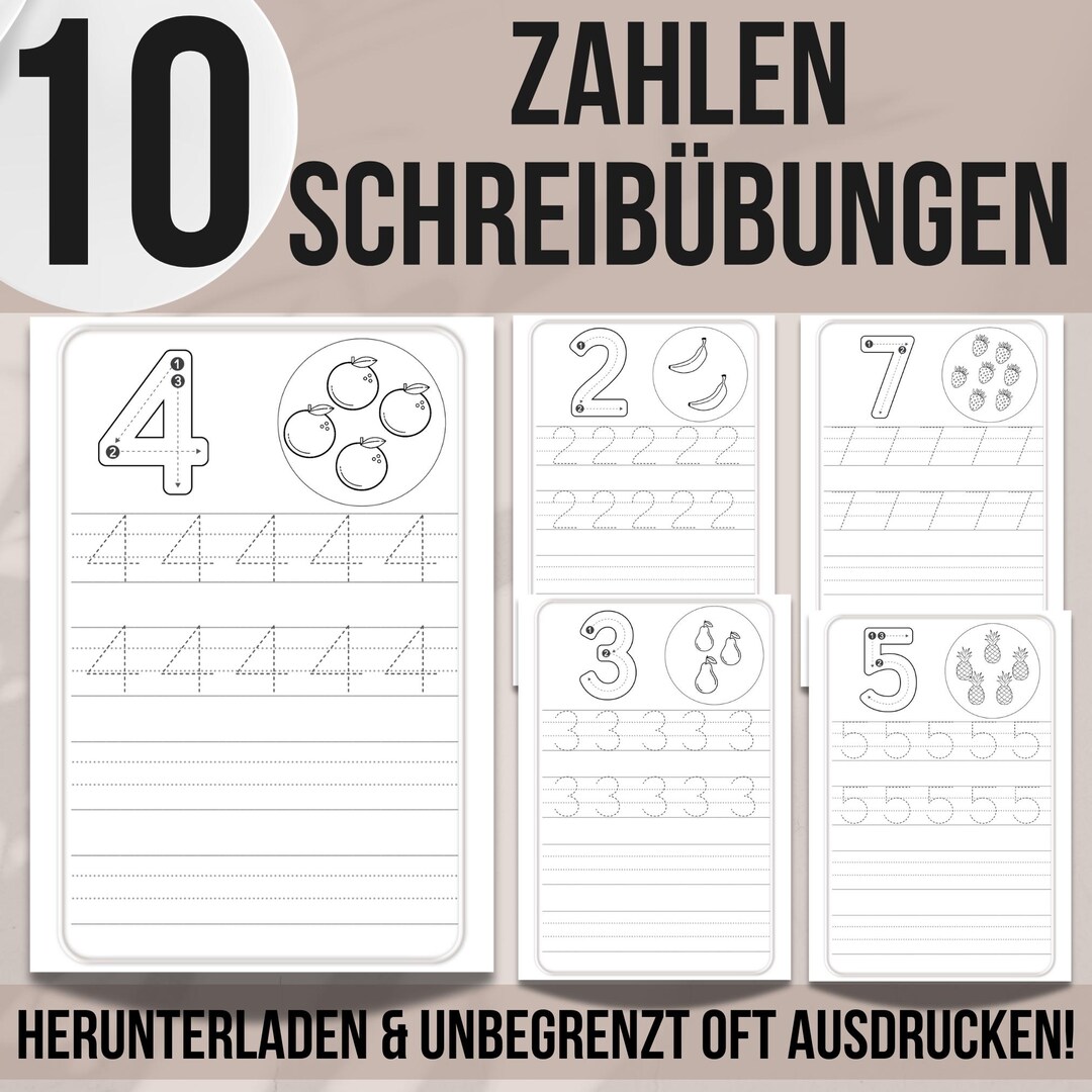 10 Number Writing Exercises | Swipe Exercises | Number Templates ...