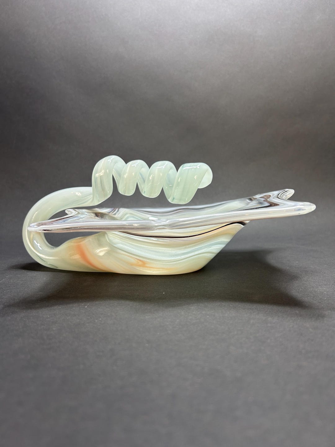 Art Glass Rectangular Bowl With Grapevine Handle - Etsy
