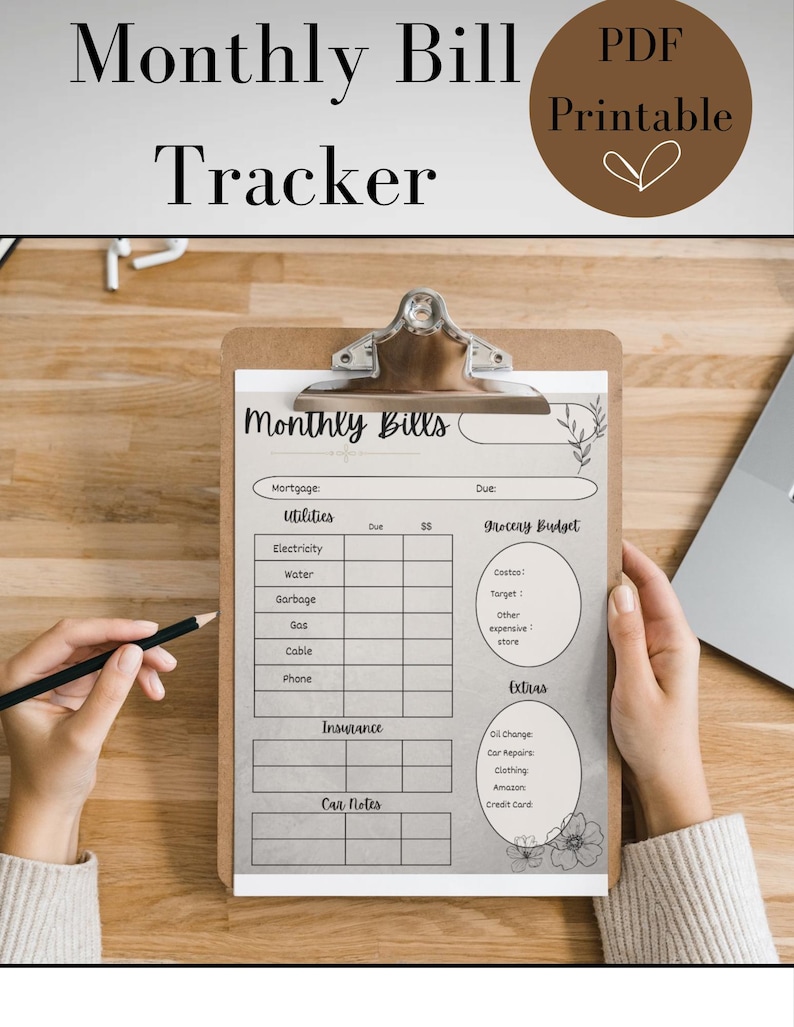 Monthly Bill Tracker, Bill Tracker, Bill Organizer, Finance Organizer ...