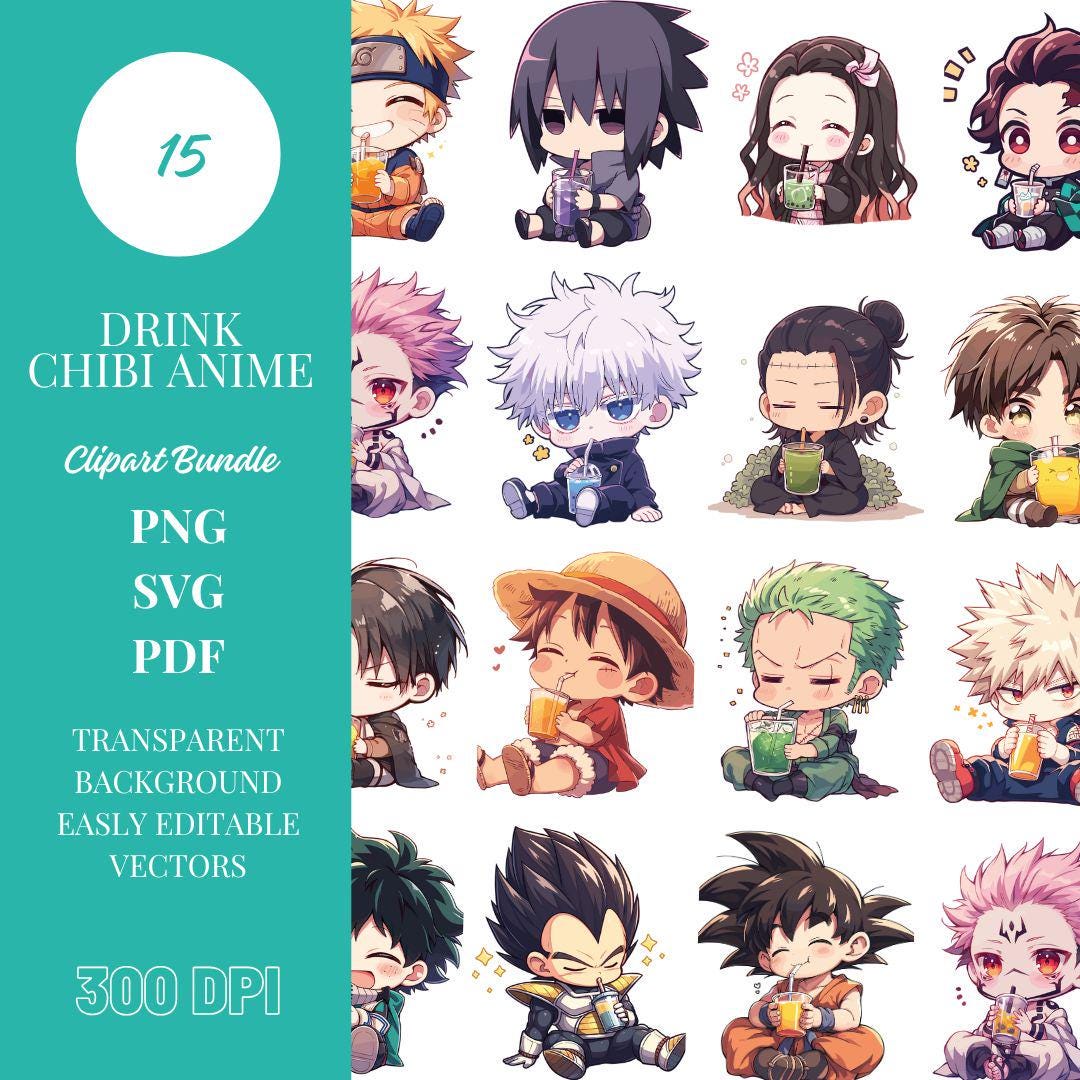 15 Kawaii Chibi Drinking Anime, Tshirt Design, Anime Vector, Anime ...