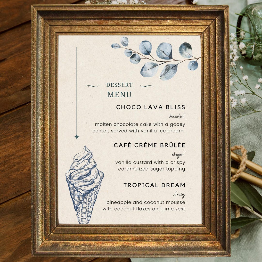 Custom Dessert Recipes Dessert Menu Card - Etsy