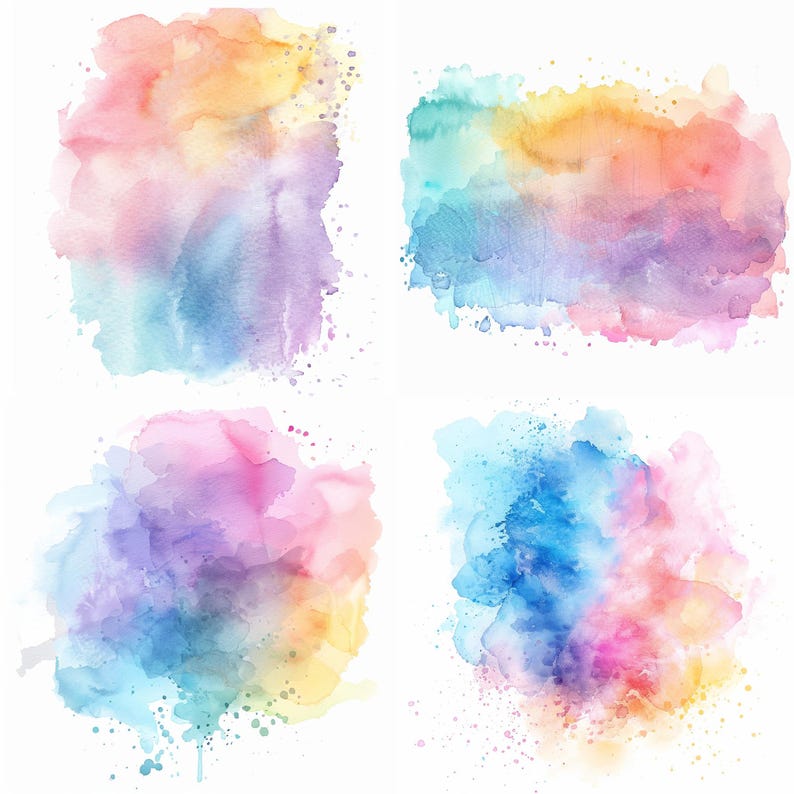 24 Watercolor Splash Clipart, Colorful Abstract Art, Creative ...