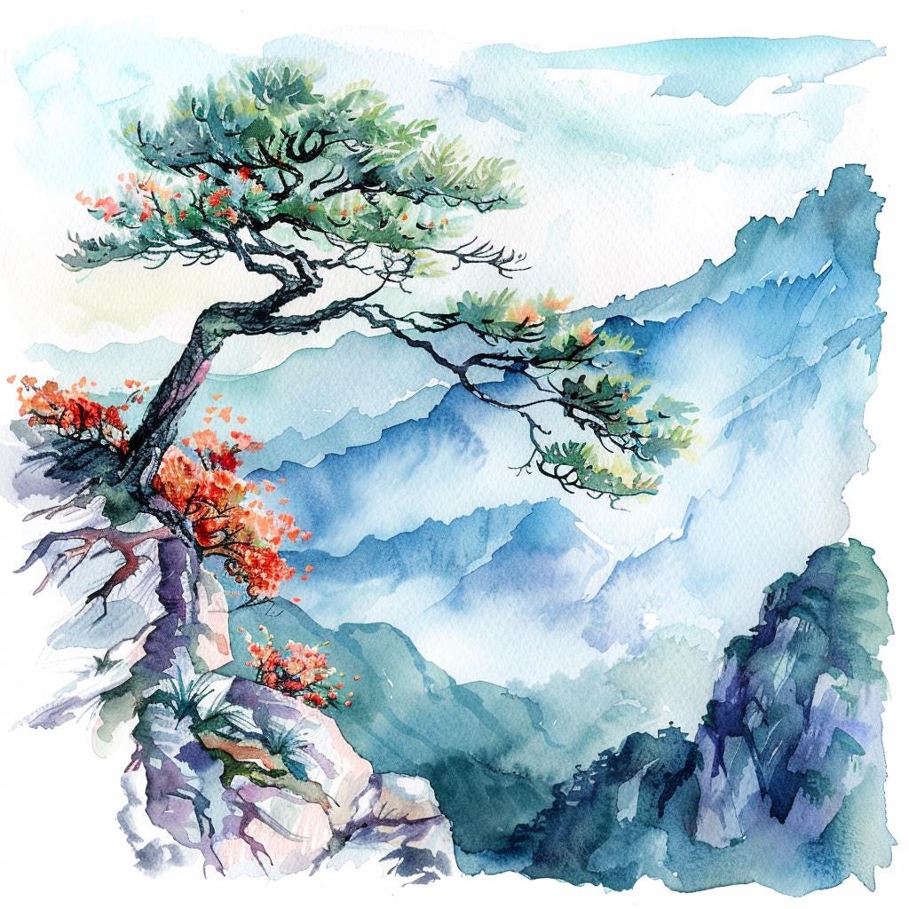 24 Mountain Cliff Tree Watercolor Clipart, Mountains and Trees ...