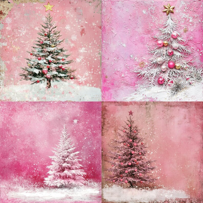 24 Vintage Pink Christmas Tree Clipart, Retro Holiday Art, Winter ...
