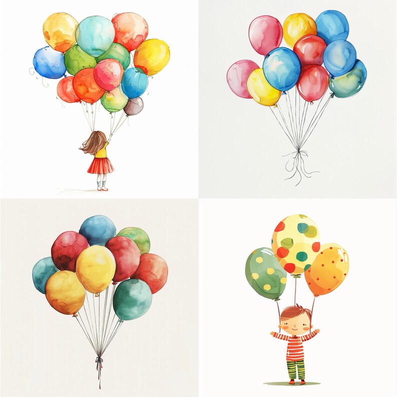 24 Colorful Balloon Clipart, Cute Child Illustration, Printable Art for ...