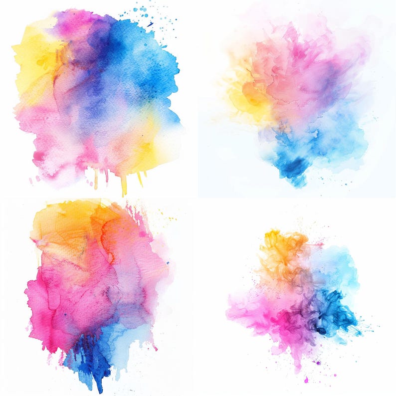 24 Watercolor Splash Clipart, Colorful Abstract Art, Creative ...