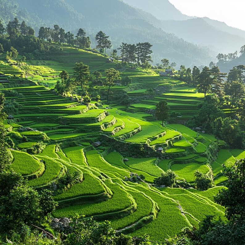 23 Rice Terraces Clipart, Green Hills Landscape Art, Serene Natural ...