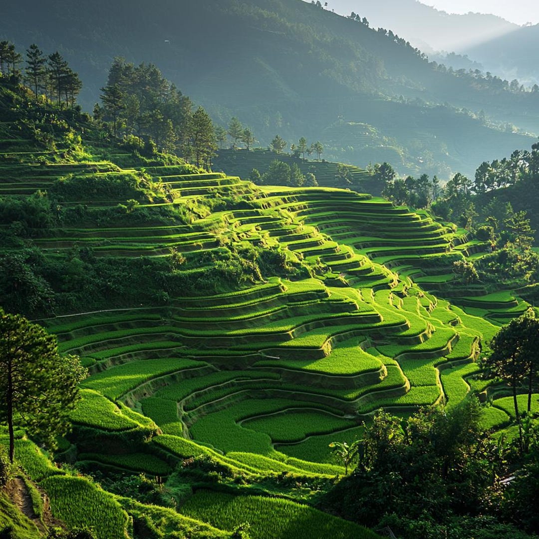 23 Rice Terraces Clipart, Green Hills Landscape Art, Serene Natural ...