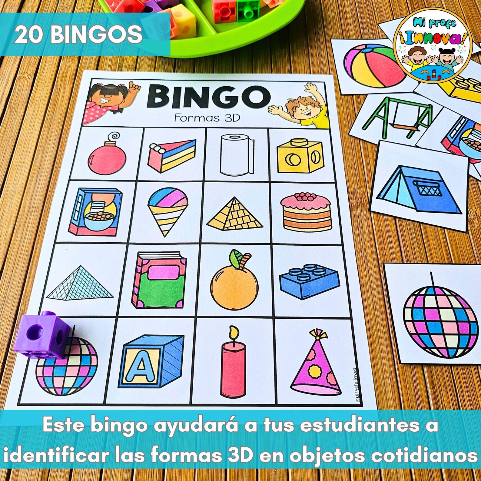 3D Shapes Bingo Game - Cards in Spanish - Printable for Preschool ...