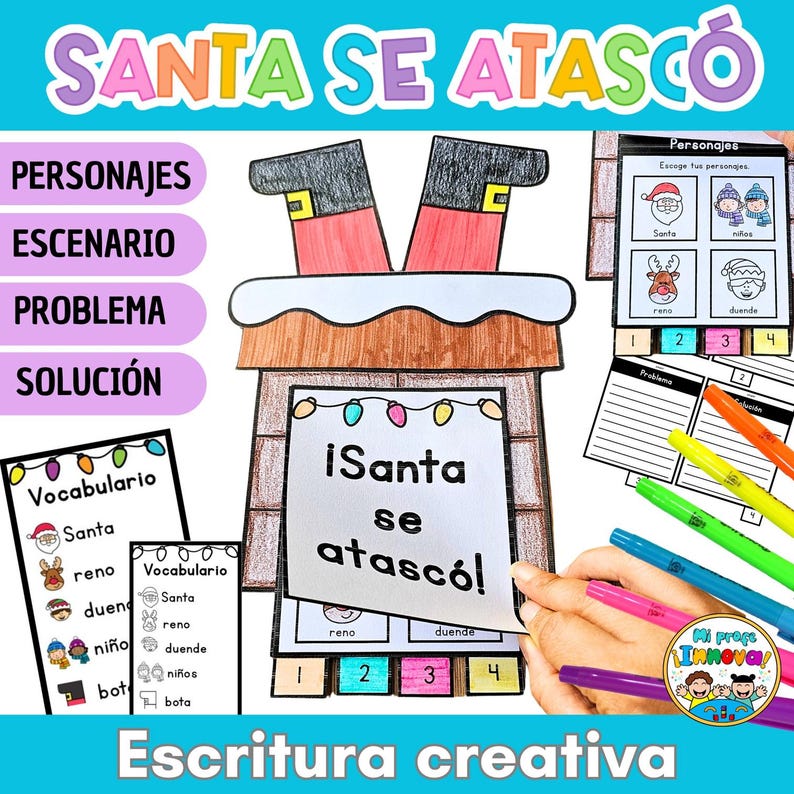 Christmas Craft in Spanish – Santa Stuck in the Chimney – Writing Activity Printable for ...