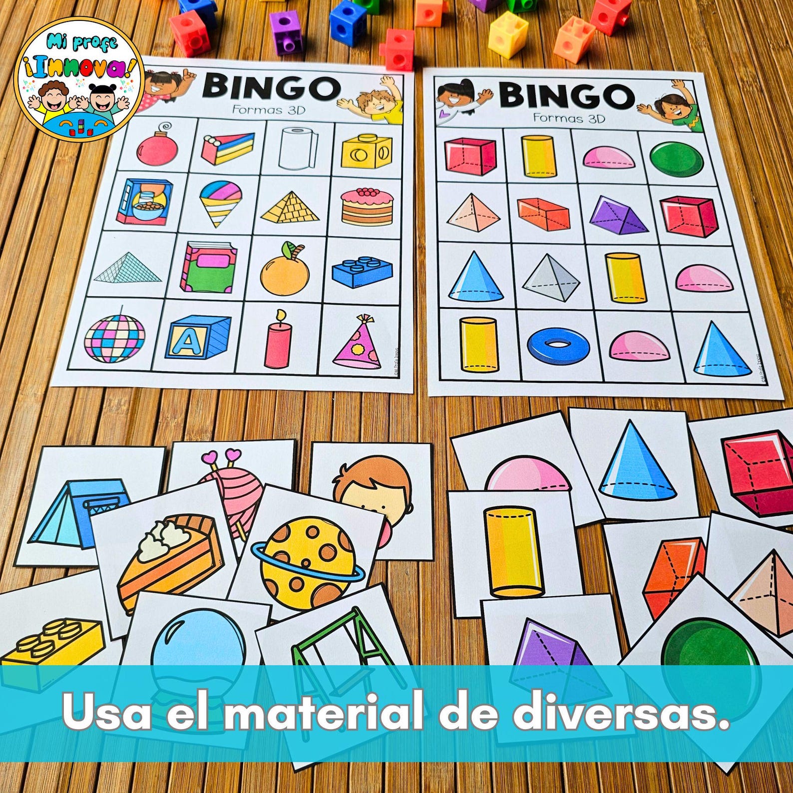 3D Shapes Bingo Game - Cards in Spanish - Printable for Preschool ...