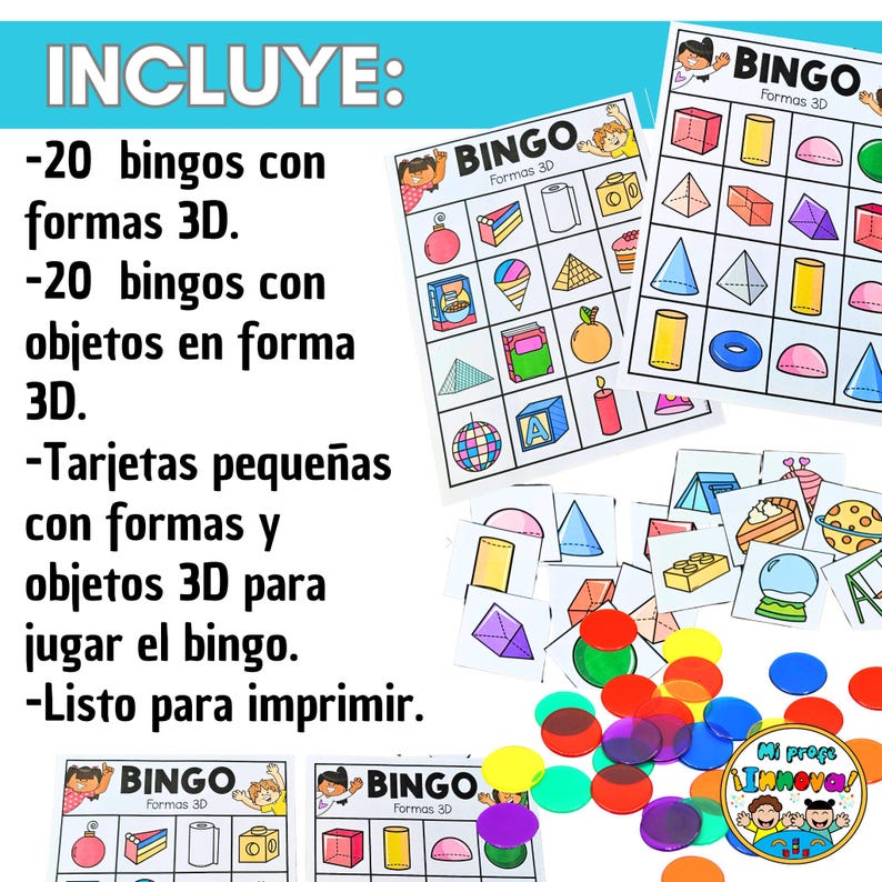3D Shapes Bingo Game - Cards in Spanish - Printable for Preschool ...