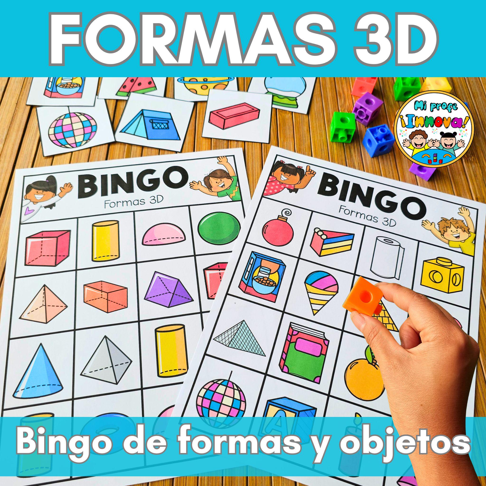 3D Shapes Bingo Game - Cards in Spanish - Printable for Preschool ...