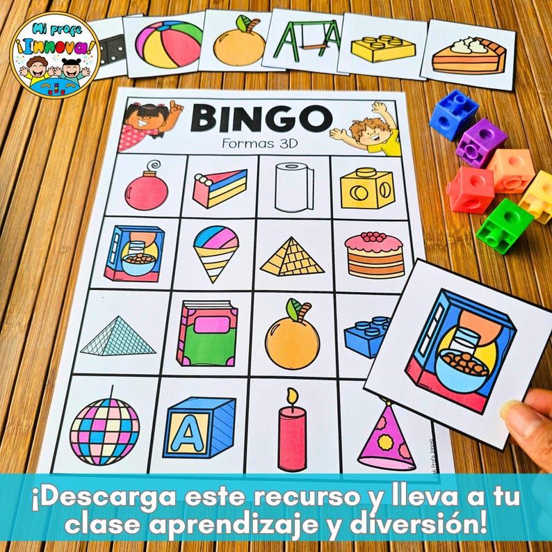 3D Shapes Bingo Game - Cards in Spanish - Printable for Preschool ...