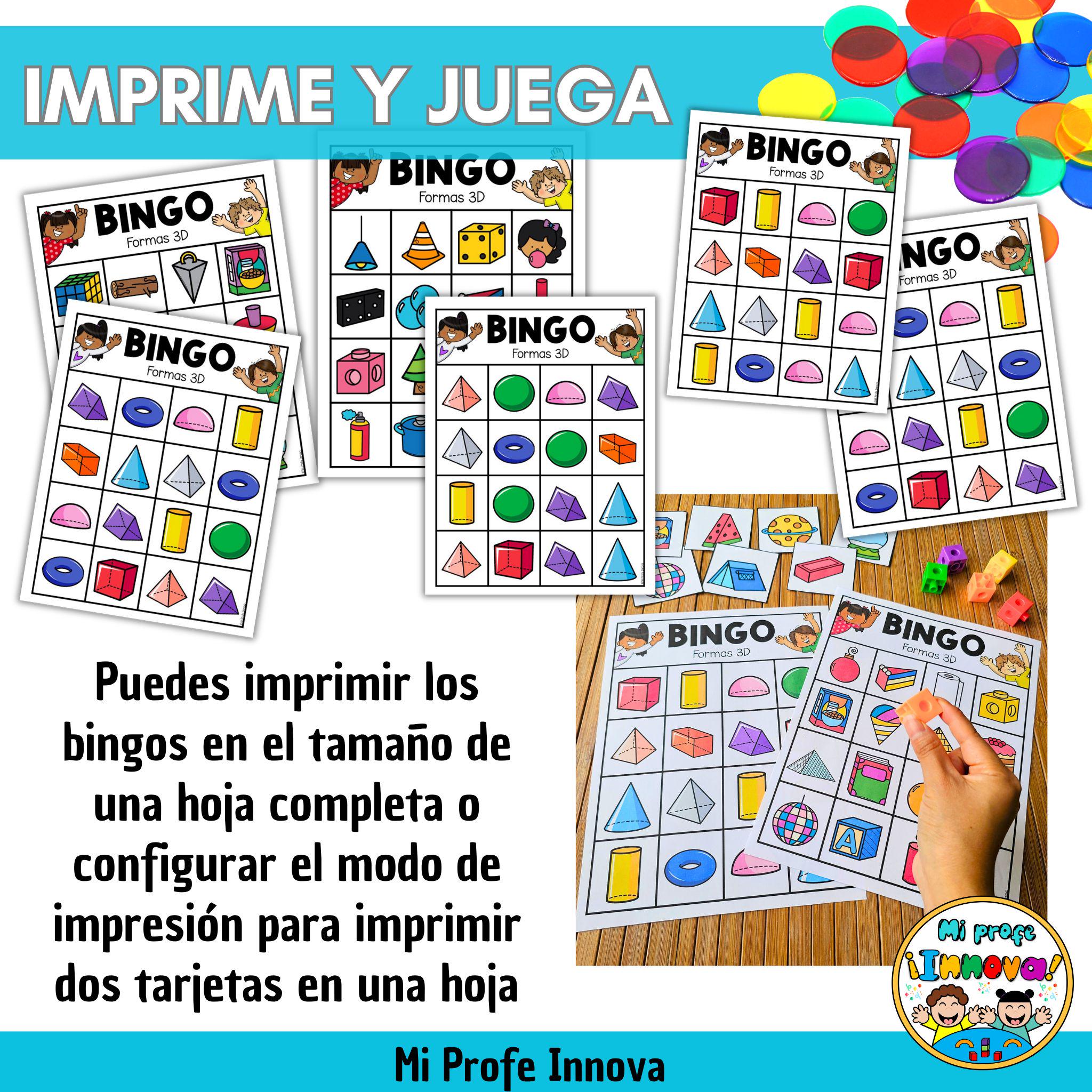 3D Shapes Bingo Game - Cards in Spanish - Printable for Preschool ...