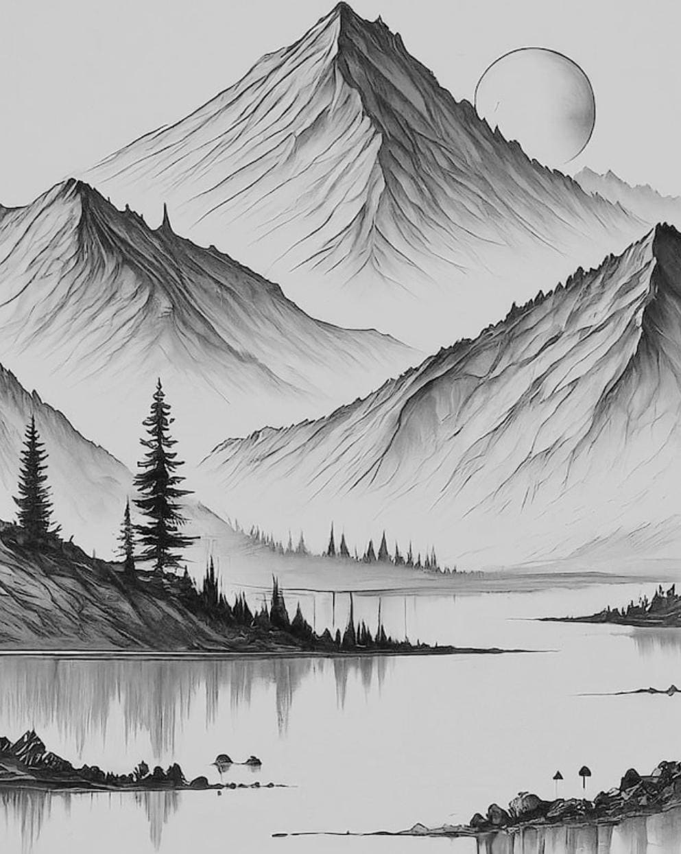 Serene Mountainscape: A Minimalist Ink Illustration - Etsy