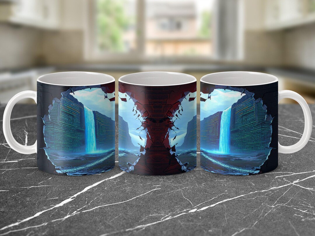 Tech Waterfall Mug, Binary Code Art Coffee Mug, 11oz and 15oz, Digital ...