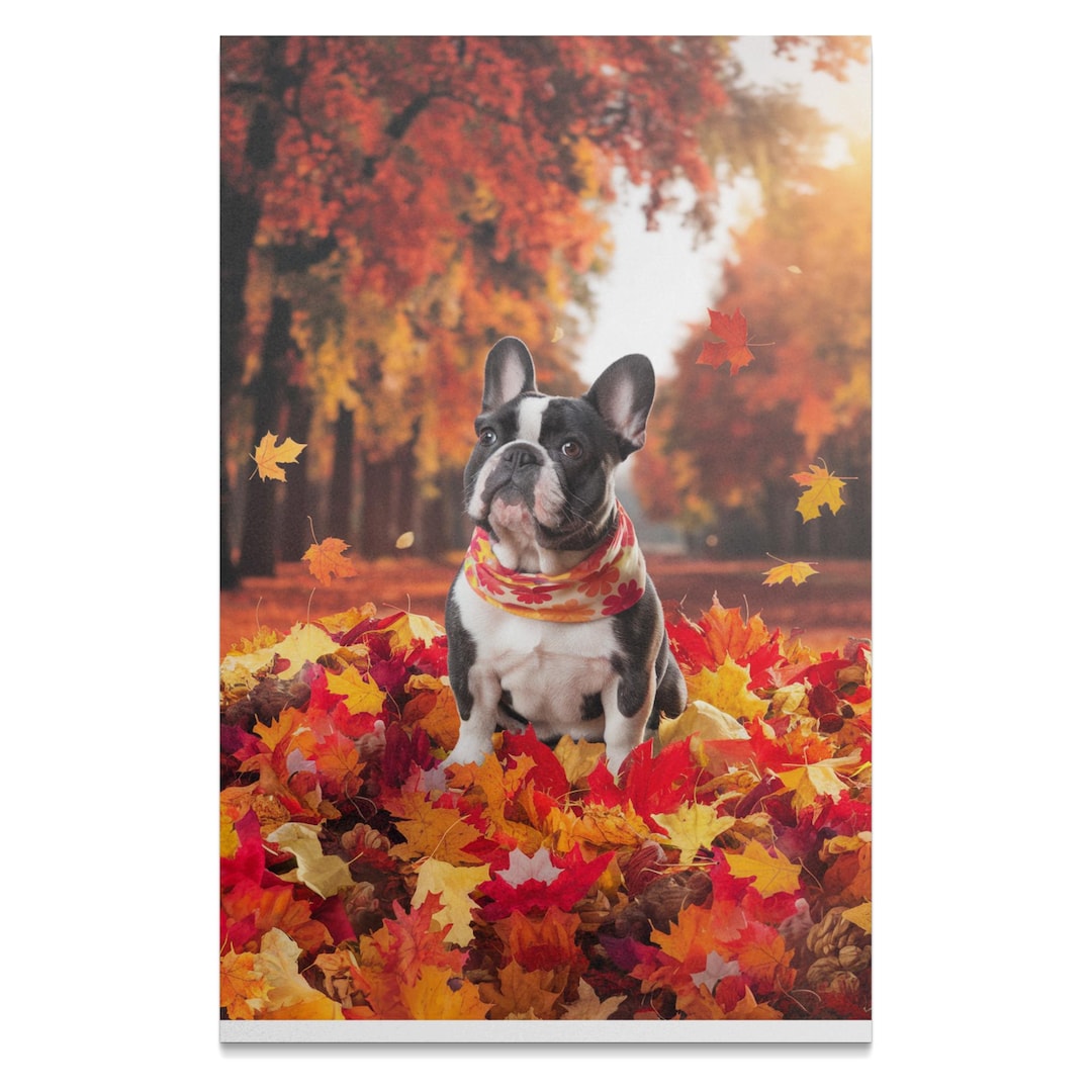 Fall French Bulldog Poster, Autumn Dog Print, Cute Puppy Wall Art, Dog ...