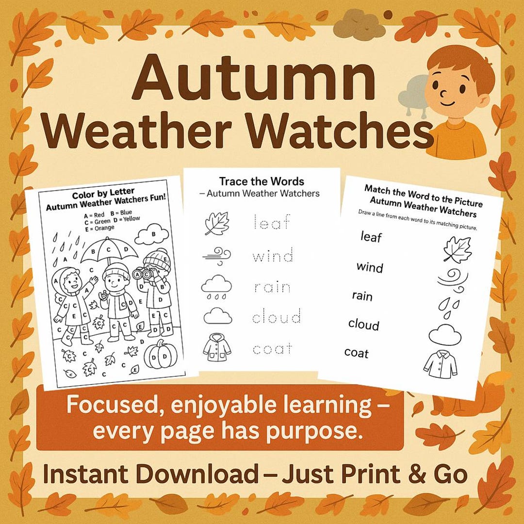 Preschool Worksheets for Calm Learning Moments | Autumn Weather ...