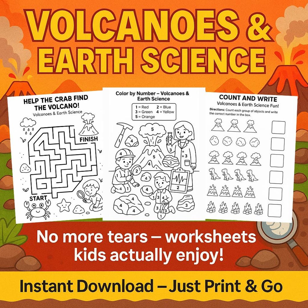 Preschool Worksheets for Volcanoes & Earth Science, 3 Activity Pack ...