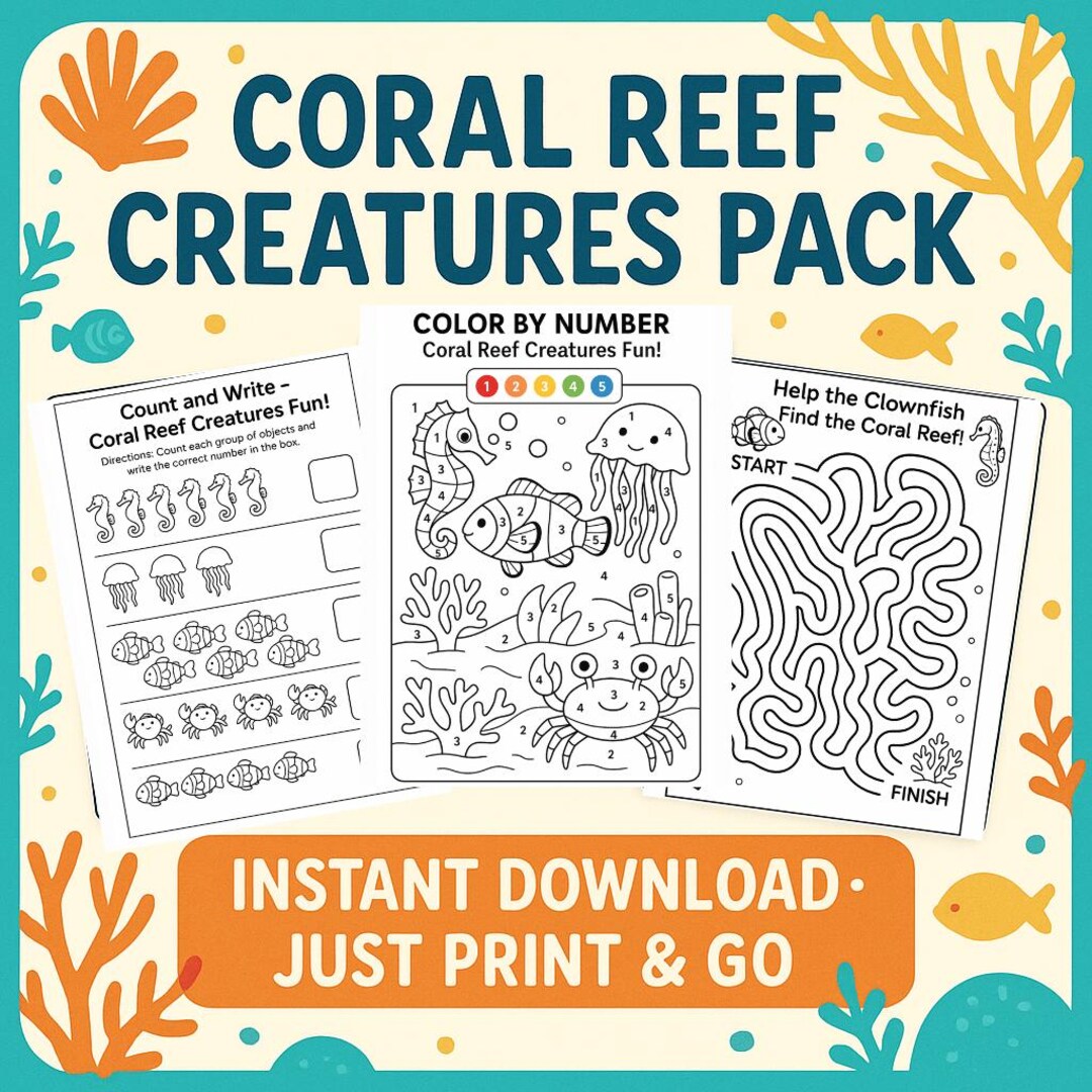 Coral Reef Creatures Preschool Worksheets | 9 Printable Ocean ...