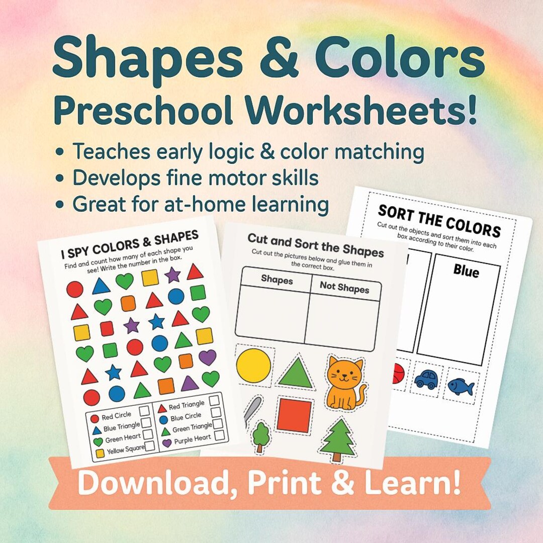 Colors and Shapes Activities for Preschool | I Spy, Cut and Sort, Color ...