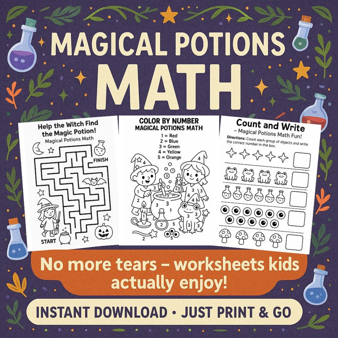 Preschool Worksheets for Literacy & Counting – Magical Potions Theme ...