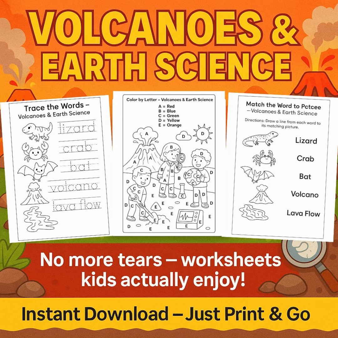 Preschool Worksheets for Volcanoes & Earth Science, 9 Activity Pack for ...