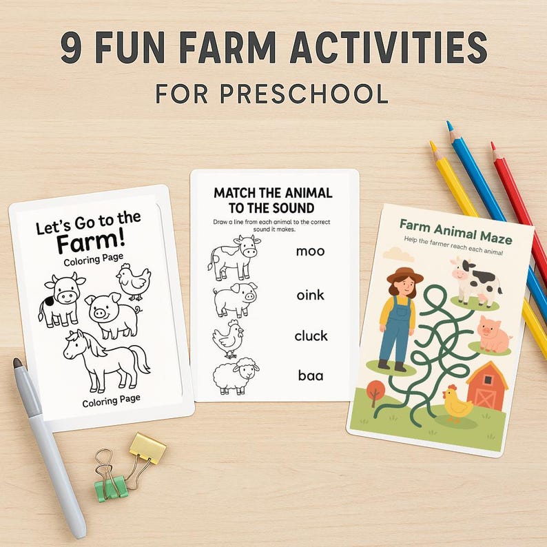Farm Preschool Printable Bundle 9 Fun Worksheets for Toddlers & Kids ...