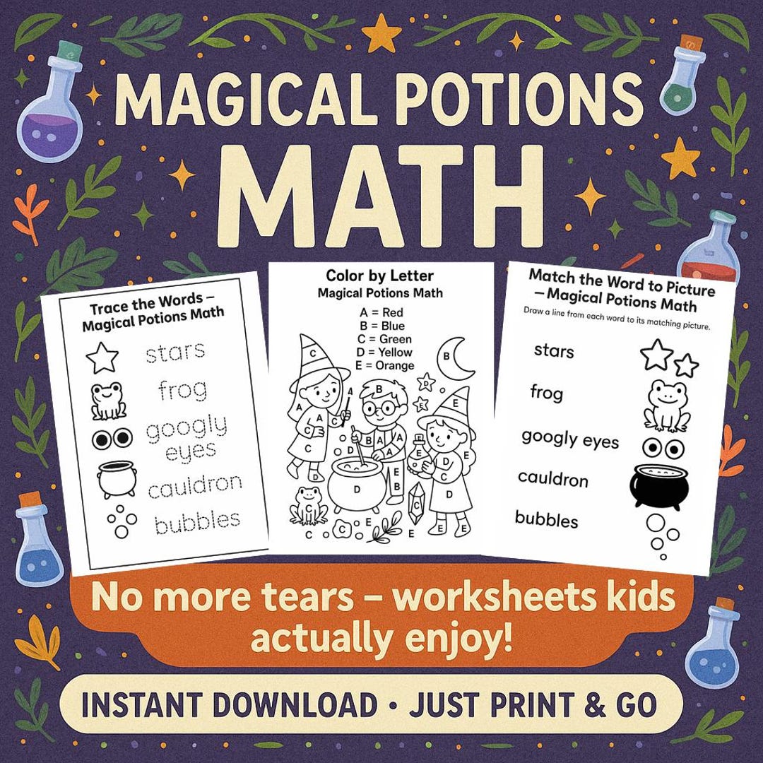 Preschool Worksheets for Early Math & Literacy – Magical Potions Theme ...